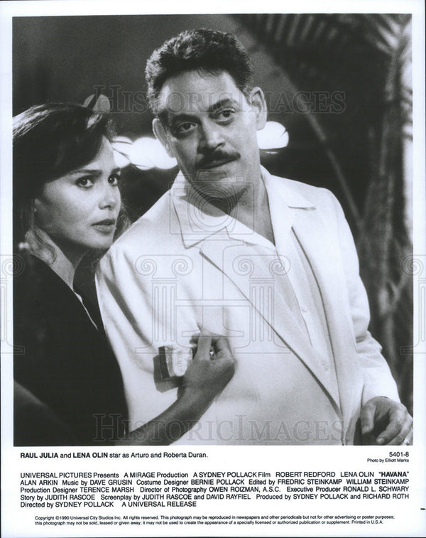 1990 Press Photo Raul Julia Actor Lena Olin Actress Film Movie Havana ...