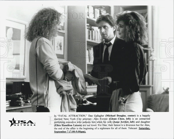 1987 Press Photo Michael Douglas, Glenn Close and Anne Archer in "Fata ...