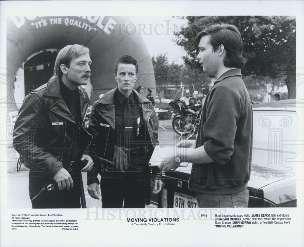 1985 Press Photo James Keach Lisa Hart Carroll John Murray Moving Viol ...