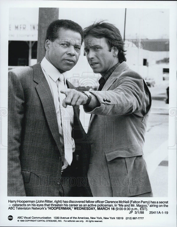 John Ritter and Felton Perry from HOOPERMAN TV show 1988 vintage promo ...