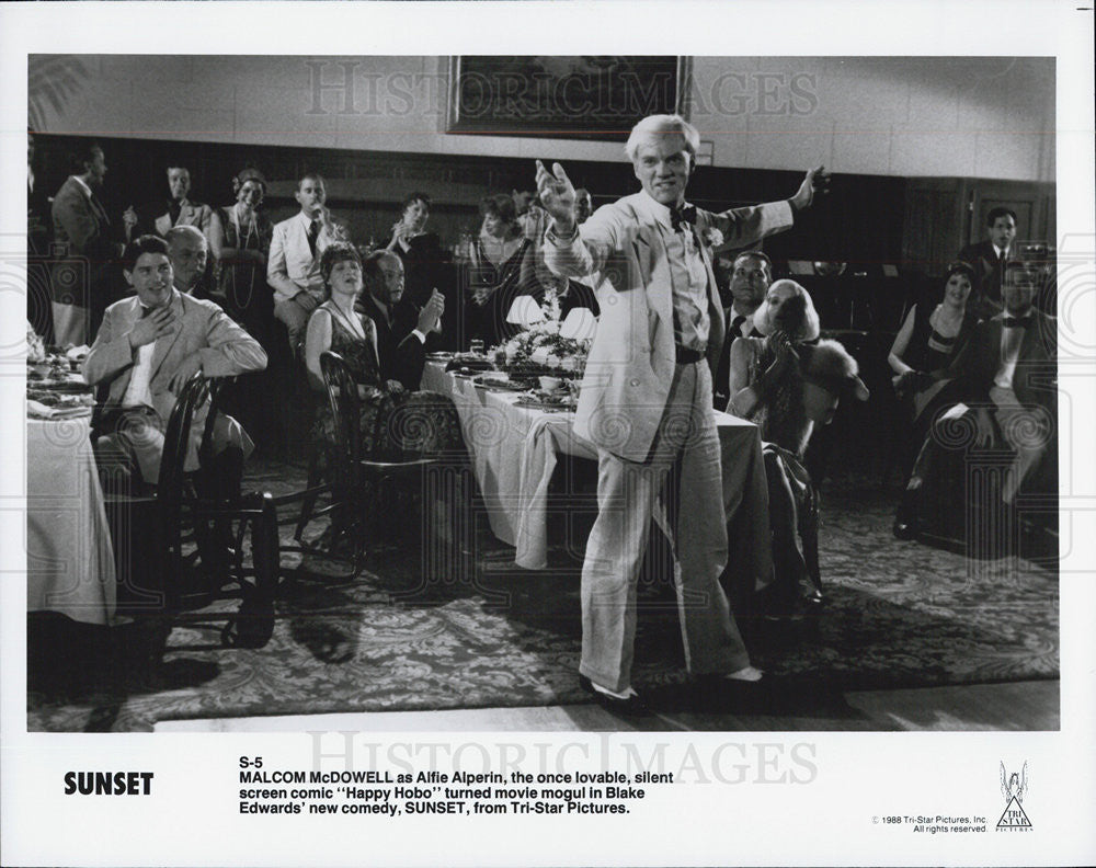 Actor MAlcom McDowell stars in Sunset comedy film 1988 vintage promo ...