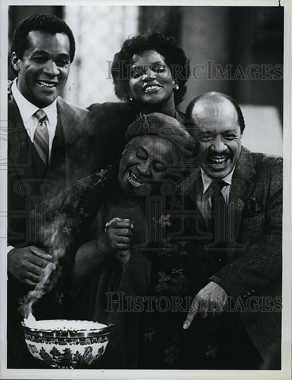 1986 Press Photo Sherman Hemsley, Clifton Davis, and Anna Maria Horsfo ...