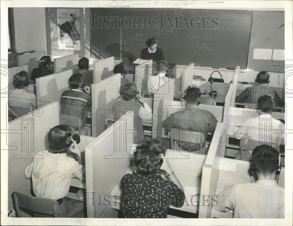 Modern language lab-30 booths in class - Historic Images