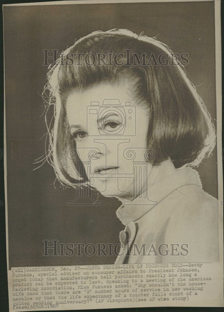 1967 Press Photo Betty Furness consumer affairs Johnson - RRV00673 ...