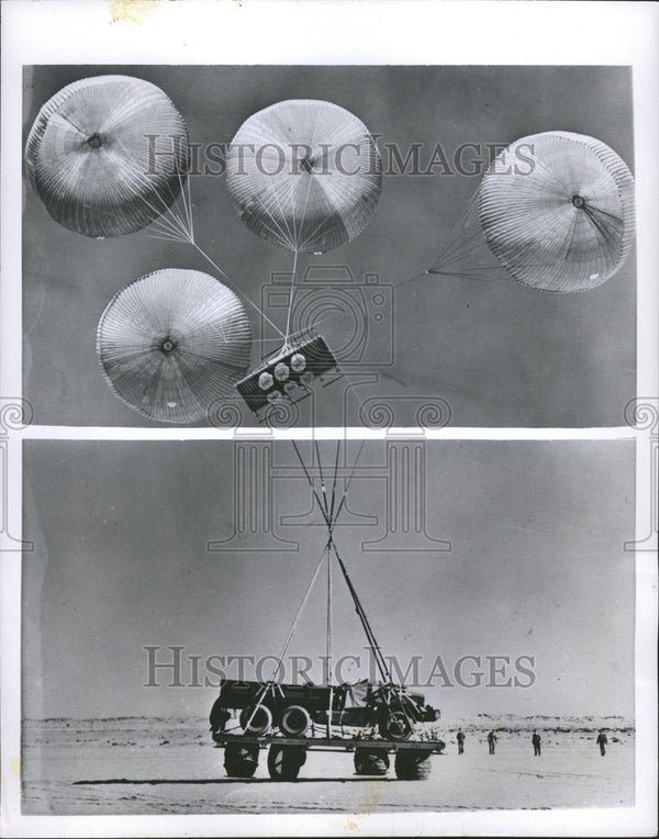 1955 Press Photo Parachutes turck pretty hard plane men - RRV68635 ...