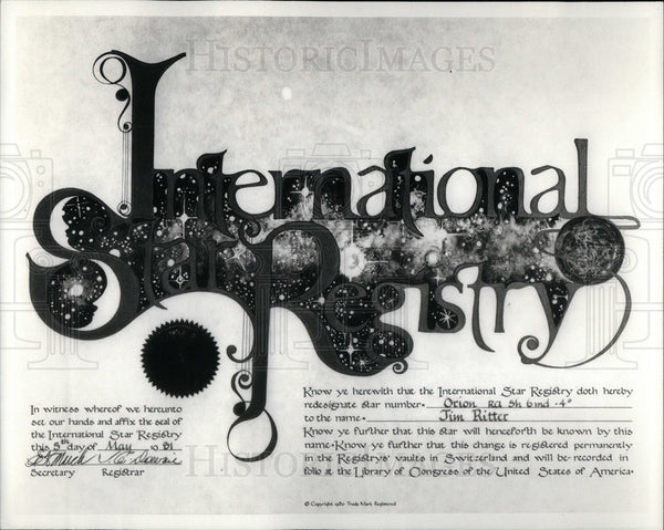 Undated Press Photo Jim Ritter International Star Registry - Historic ...