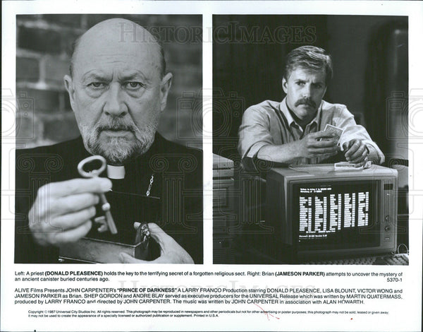 1987 Press Photo Donald Pleasence Jameson Parker Actor - Historic Images