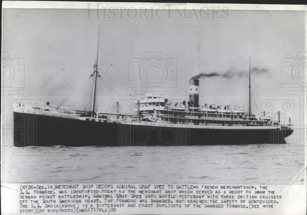 1939 Press Photo Merchant Ship Decoy French Formosa - Historic Images