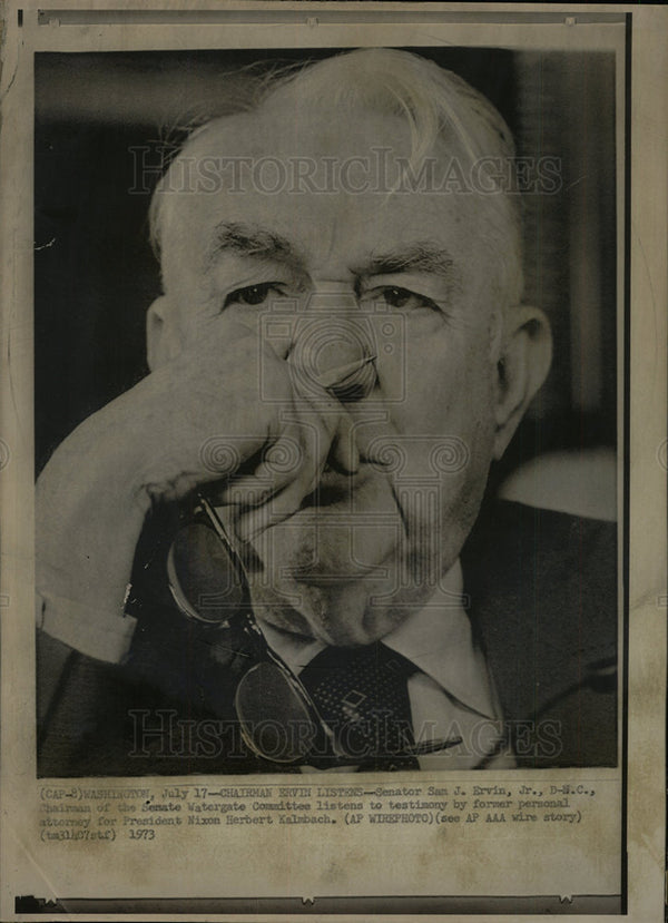 1973 Press Photo Senator Sam J. Ervin Jr North Carolina - Historic Images