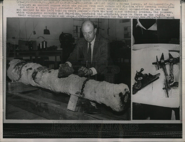 1968 Press Photo Norman Larsen Antique Cannon Florida - Historic Images