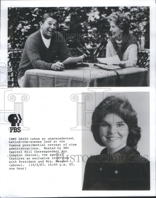 1987 Press Photo Camp David Special Host Compton Reagan Couple Intervi ...