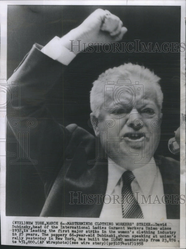 1958 David Dubinsky Ladies Garment Workers Union Leader - Historic Images