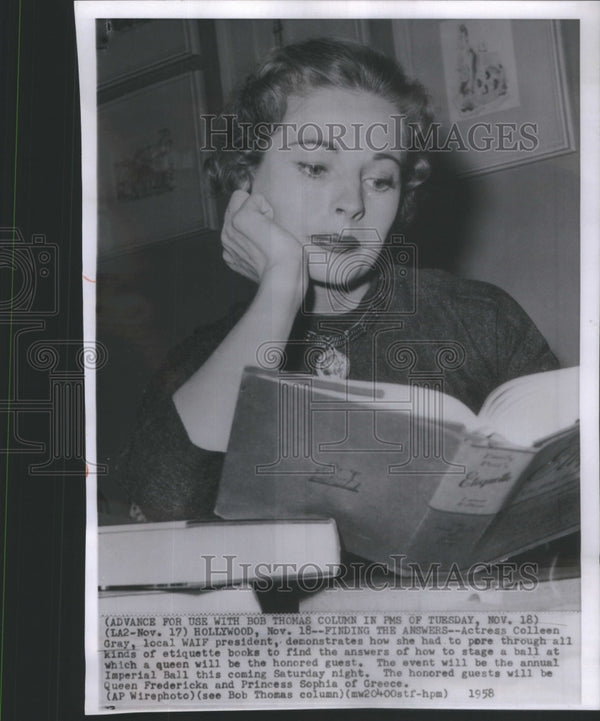 1958 Actress Colleen Gray WAIF president demonstrate etiquette book ...