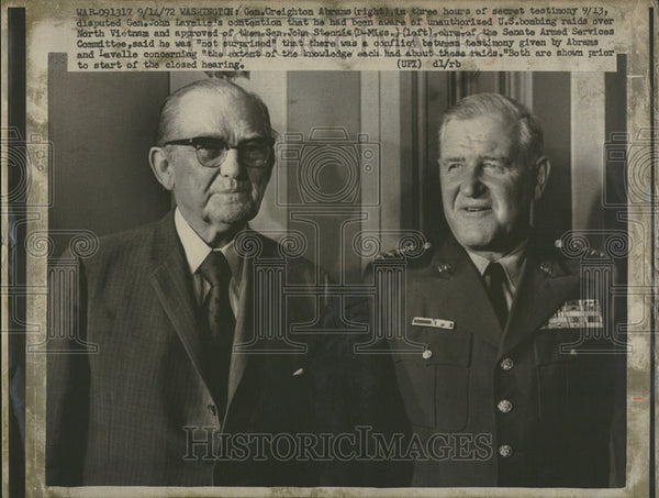 1972 Press Photo Gen Creighton Abrams John Lavelle Washington Senator ...