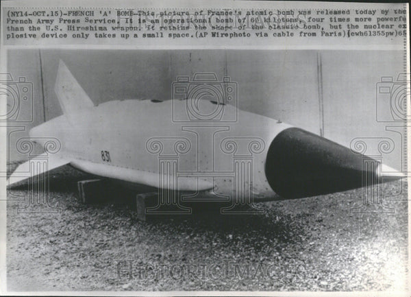 1965 Press Photo France's Atomic Bomb, Operational Bomb Of 60 Kilotons ...