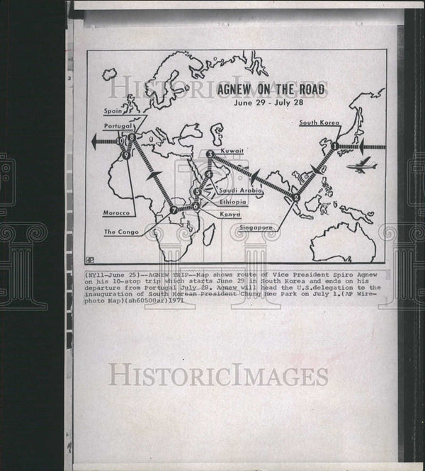 1971 Press Photo Vice President Spiro Agnew South Korea Map Chung Heo ...