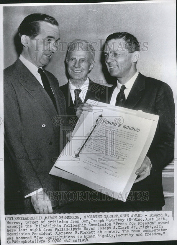 1954 Press Photo Edward Murrow Sen Joseph McCarthy Philadelphia Fellow ...