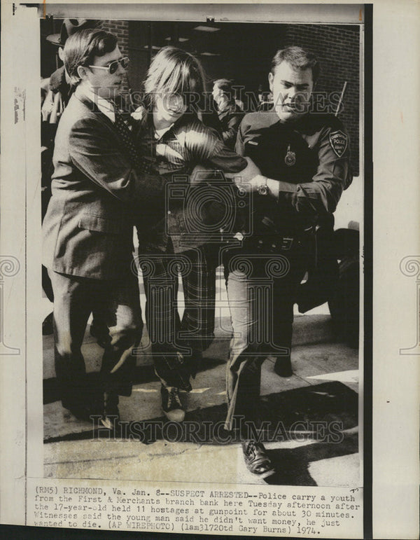1974 Press Photo Timothy Dean Capps Police First Merchants Bank Robber ...