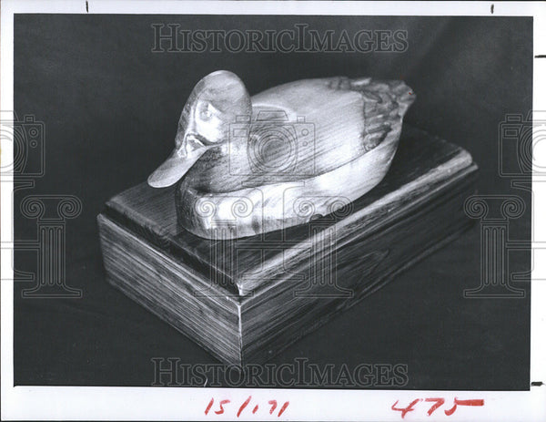 1980 Press Photo Wood Jewelry Box Mallard Decoy - Historic Images