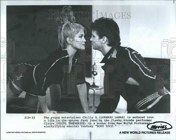1984 Press Photo Lorenzo Lamas Vicki Frederick film star Body Rock mov ...