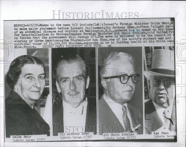 1957 Press Photo Israel Foreign minister Golda Meir Anthony Eden Welli ...