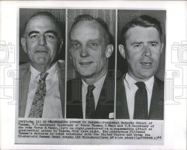 1964 Press Photo Panama President Roberto Chiari, Thomas C. Mann, Cyru ...