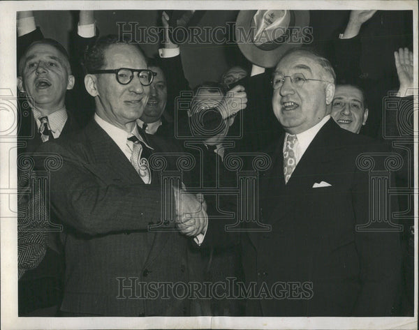 1948 Press Photo James C. Petrillo Congratulated by Daniel Carmerll on ...