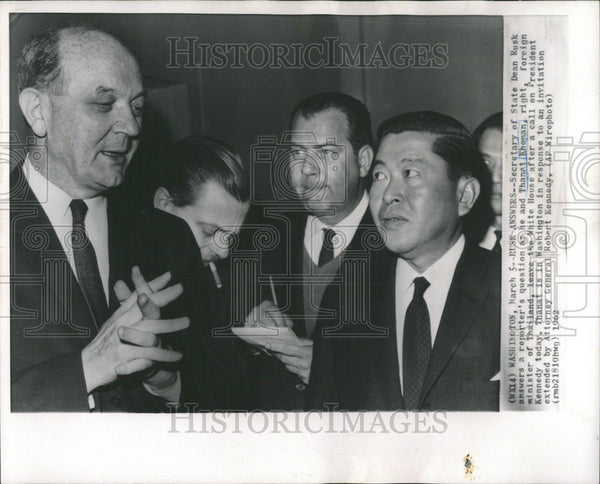 1962 Press Photo Sec. of State Dean Rusk and Thomas Khoman Foreign Min ...