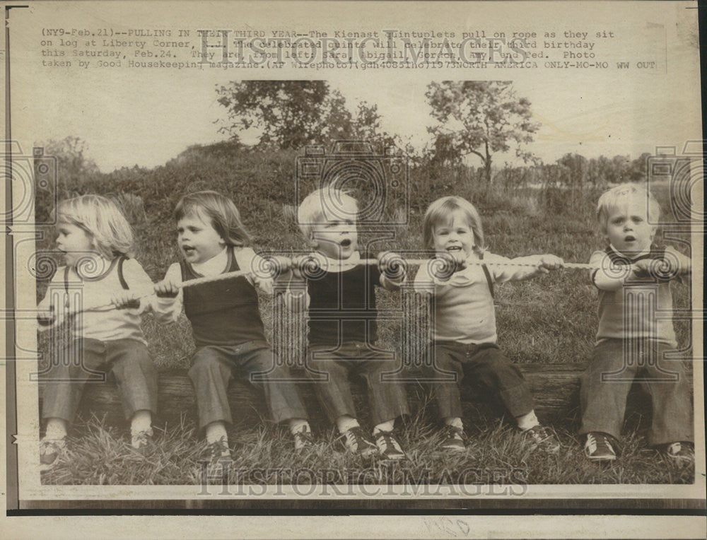 1973 Press Photo Kienast Quintuplet Liberty corner Rope Pull Birthday ...