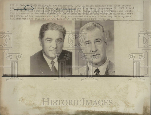 1970 Press Photo Spiro Agnew Frank Licht Rhode Island student campuses ...