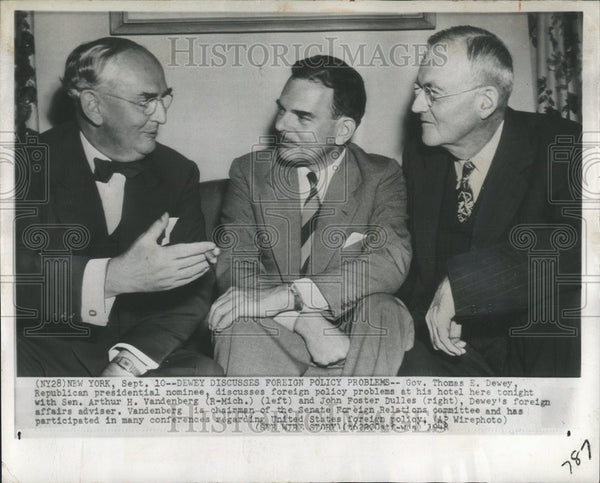 1948 Press Photo Gov Thomas Dewey John Foster Dulles Arthur Vendenberg ...