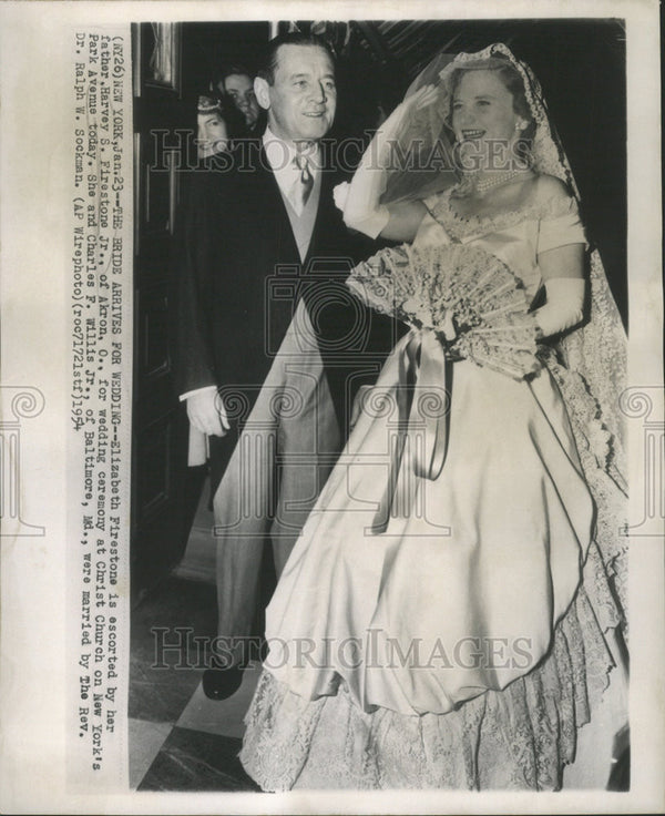 1954 Press Photo Elizabeth Firestone Harvey Junior Wedding Tire Rubber ...