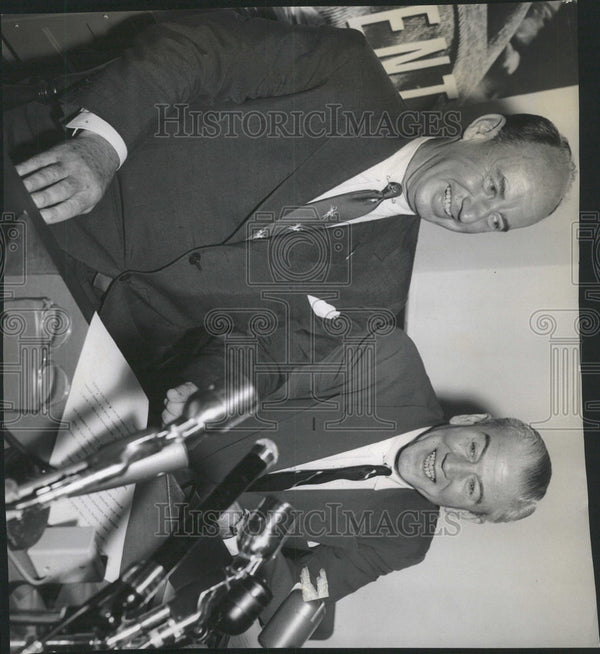 1956 Press Photo Adlai Stevenson James Finnegan campaign manager confe ...
