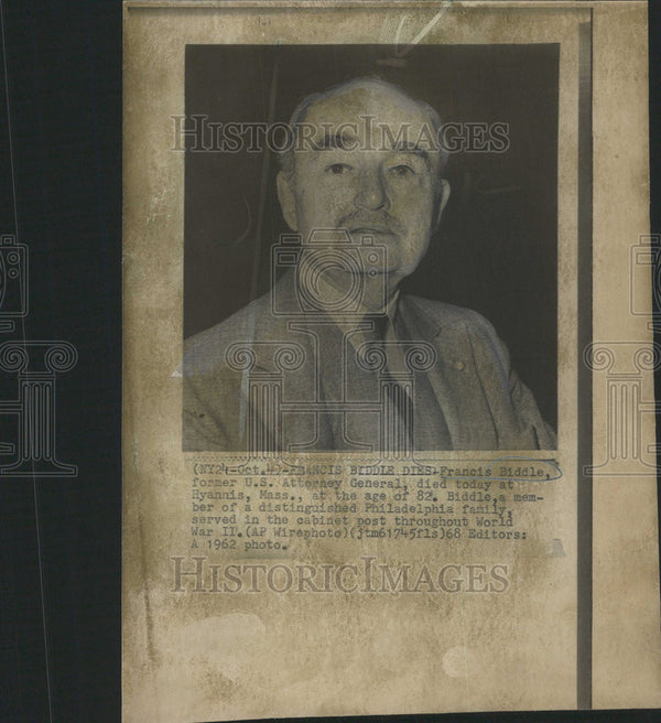 1962 Press Photo Francis Biddle former US attorney General, dies ...