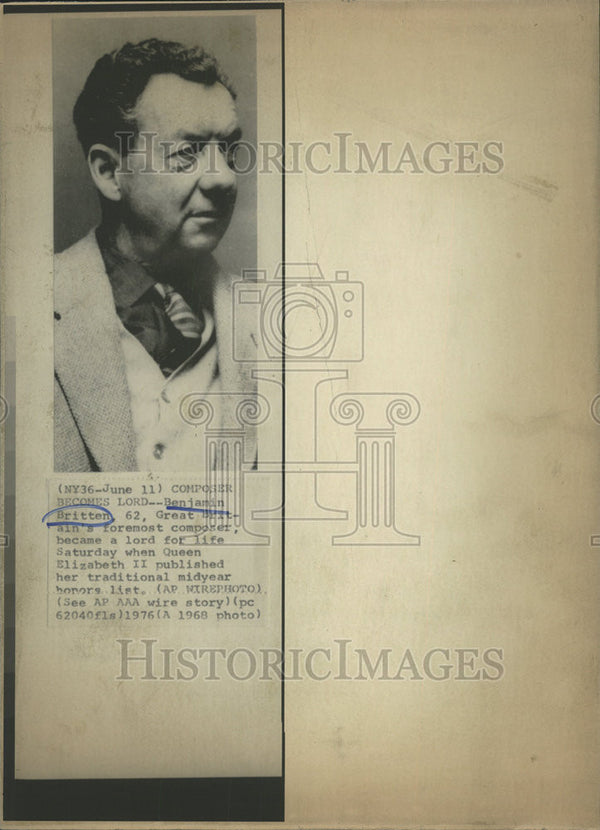 1976 Press Photo Composer Benjamin Britten Becomes Lord For Life ...