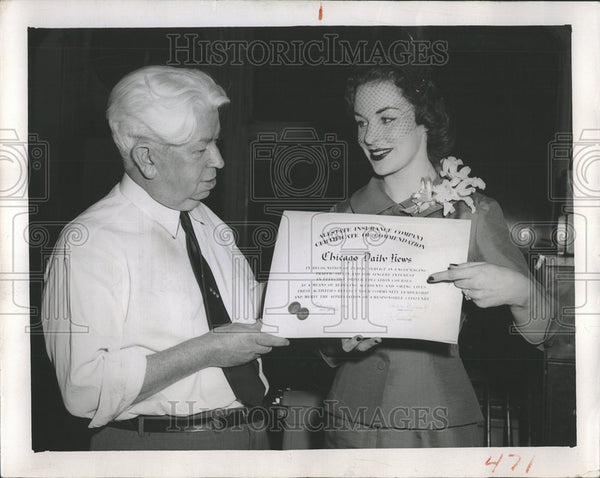 1956 Press Photo Certificate Daily News Paper Editor Clem Lane Miss Ch ...