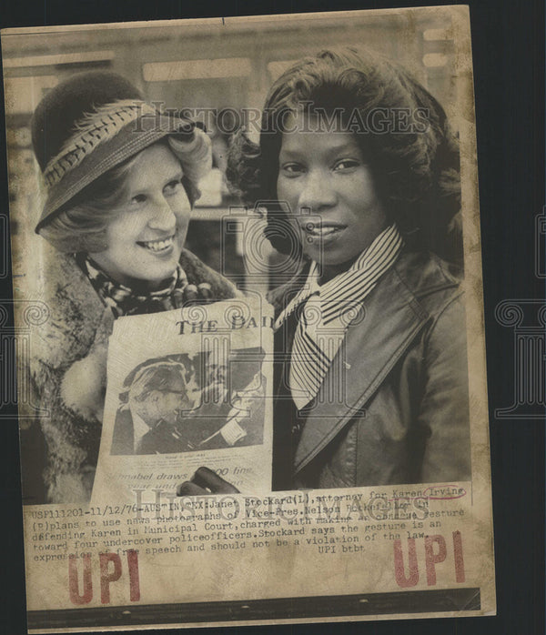 1976 Press Photo Janet Stockard Karen Irving Attorney - Historic Images