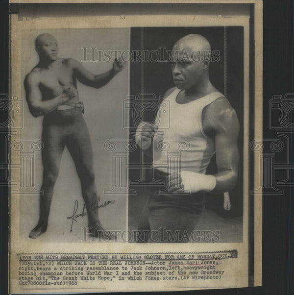 1968 Press Photo James Earl Jones Jack Johnson heavyweight boxing cham ...