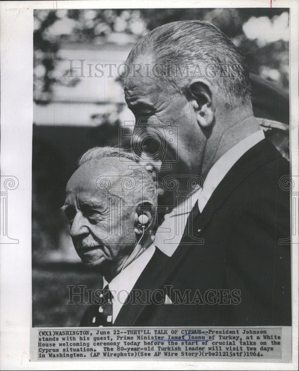 1964 Press Photo President Johnson Prime Minister Ismet Inonu Turkey W ...