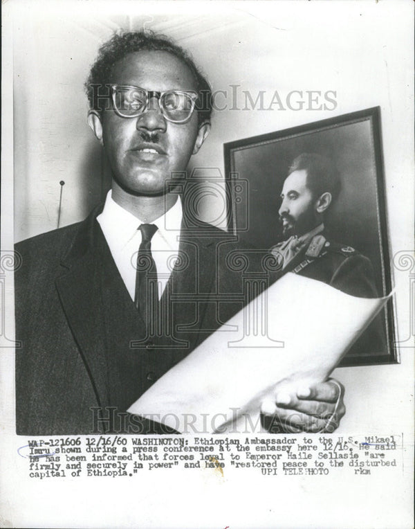 1960 Press Photo Ethiopian Ambassador US Mikael Imru press conference ...