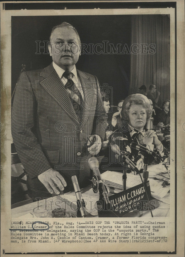 1972 Press Photo William Cramer Unquto Miami Beach Georgia John Cauble ...