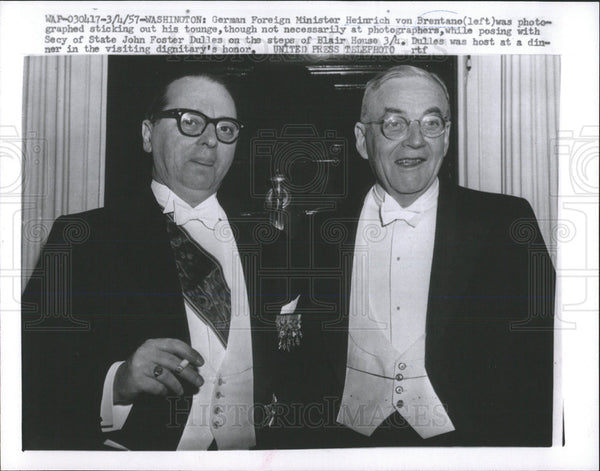 1957 Press Photo German Foreign Minister Heinrich von Brentano ...