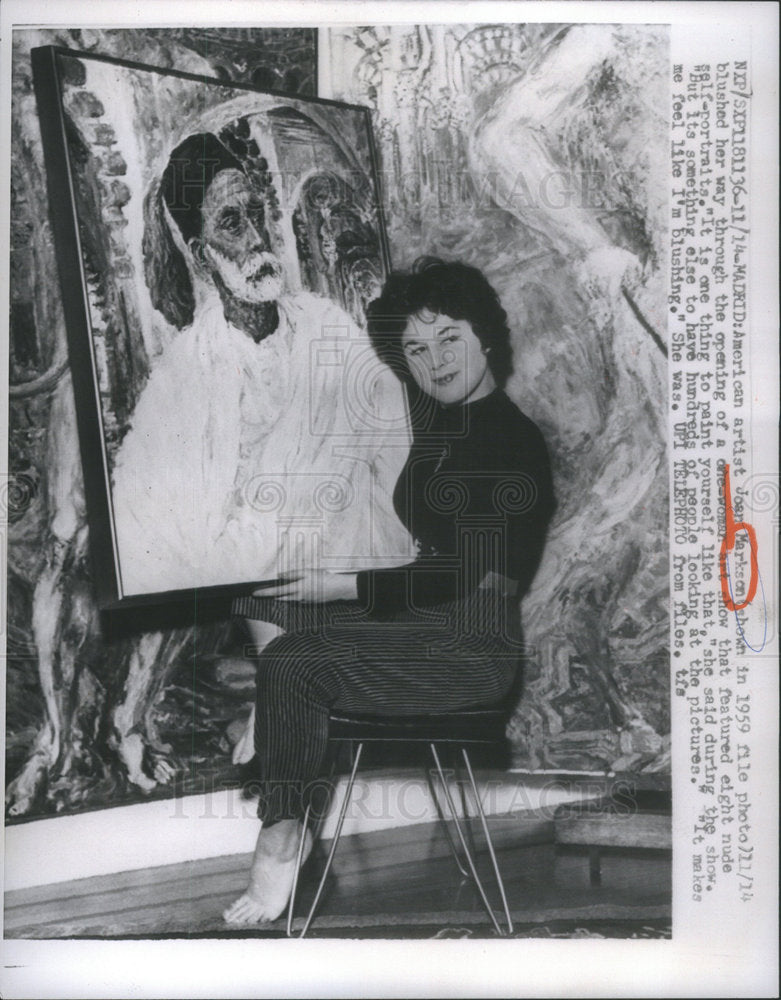 1959 American artist Joan Markson nude portrait woman art blushing - Historic Images