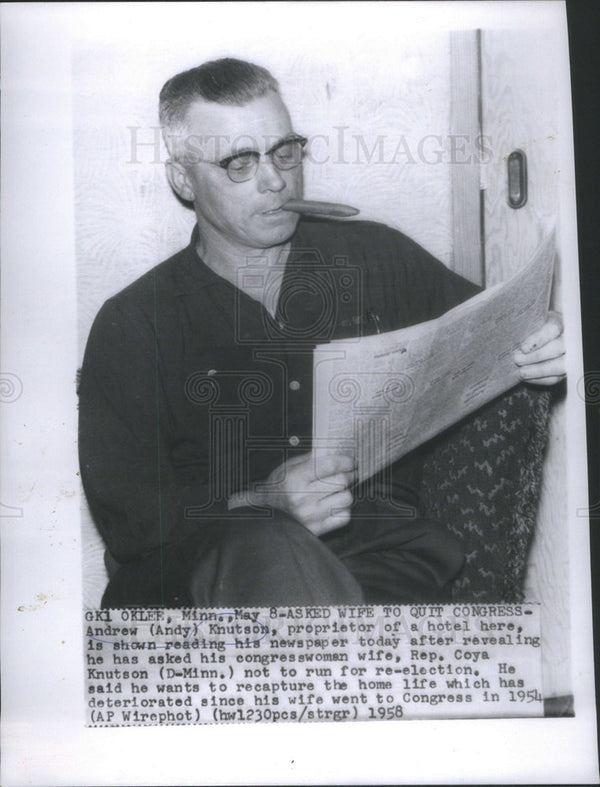 1958 Andrew Knutson Proprietor Hotel Business Minnesota - Historic Images