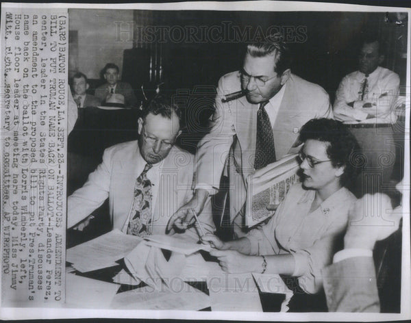 1948 Leander Perez, Lorris Wimberly, Miss Jimmy Witt - Historic Images