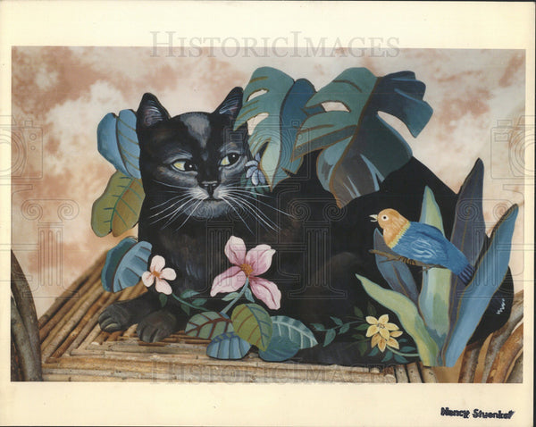 1992 Press Photo Artist Nancy Weinberg Wood And Paint Creation Of Frie ...