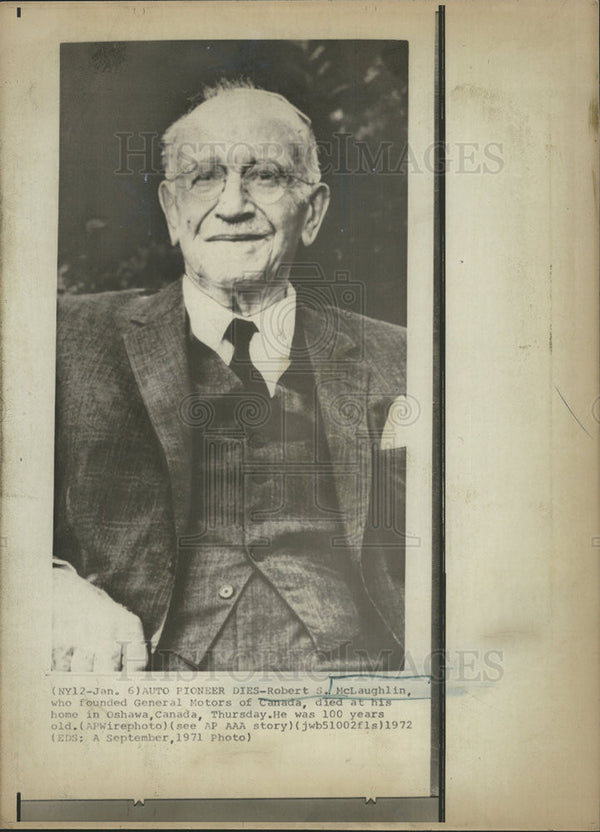 1971 Press Photo Robert S. McLaughlin who founded General Motors ...