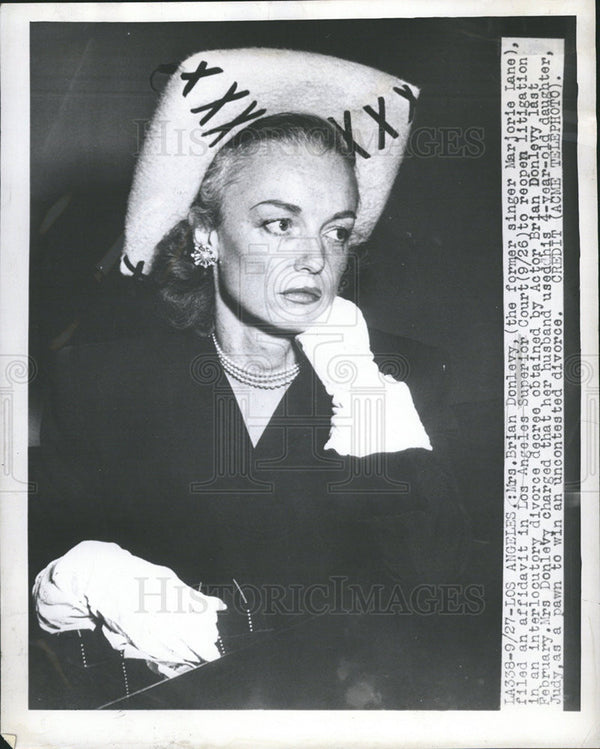 Press Photo Mrs. Brian Donlevy former singer Marjorie Lane affidavit L ...