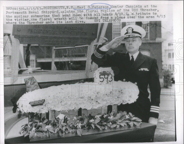 1963 Press Photo Sr. Chpln Karl Peterson Portsmouth Naval Shipyard USS ...