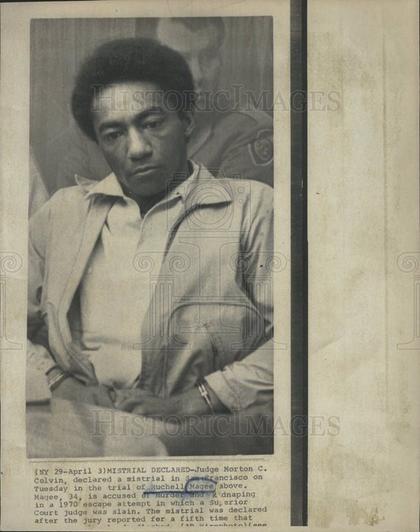 1973 Press Photo Ruchell Magee murder kidnaper mistrial declare judge ...